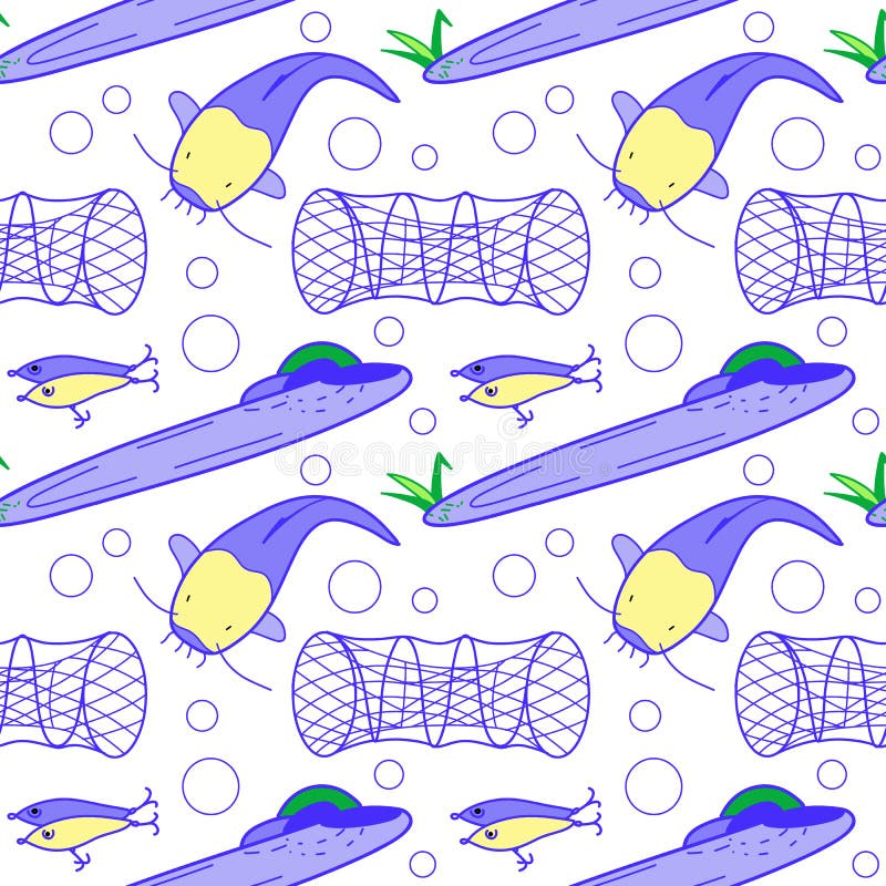 Vector Seamless Pattern on the Topic of Fishing Stock Vector ...