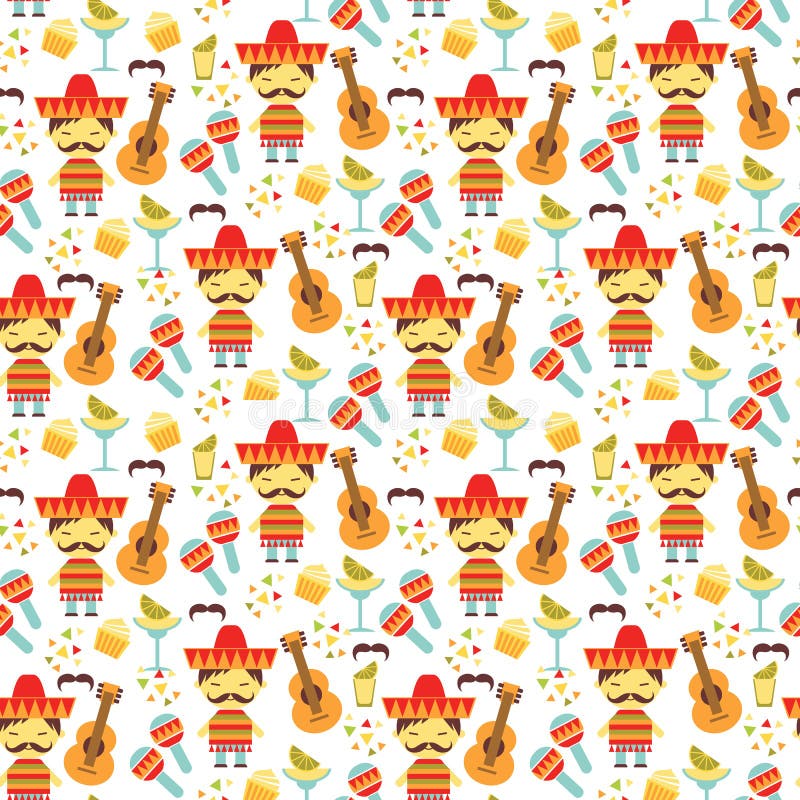 Vector Seamless Pattern with Traditional Mexican Symbols. Stock Vector ...