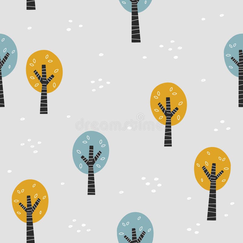 Vector Seamless Pattern of Trees on Grey Stock Vector - Illustration of ...