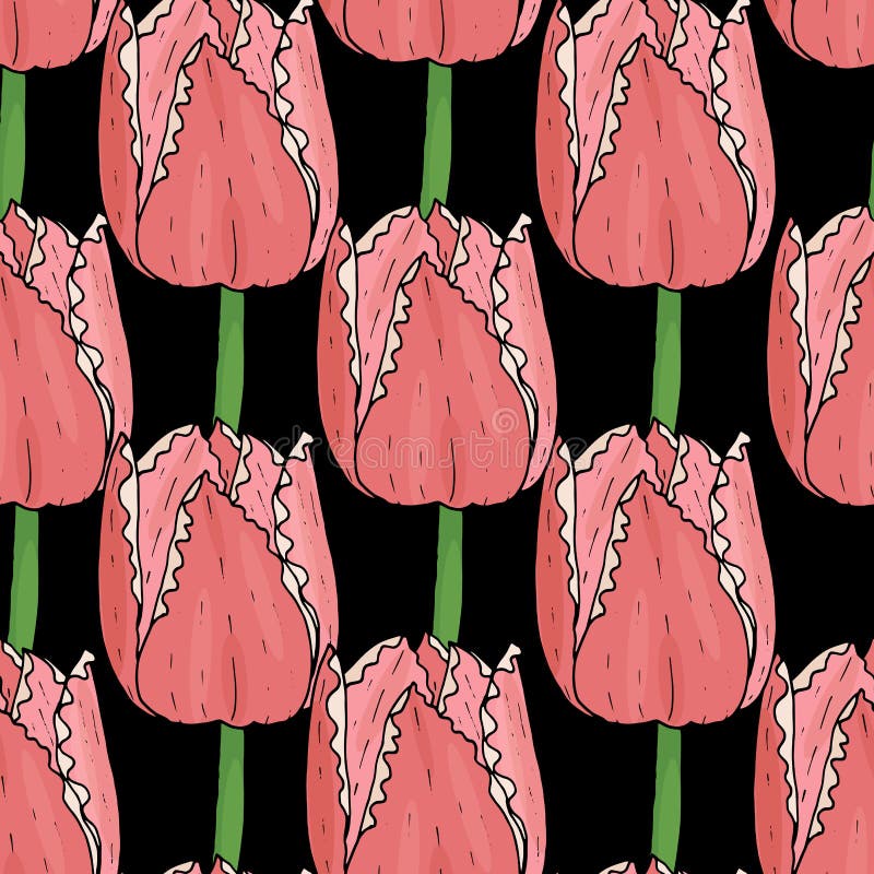 Vector Seamless Pattern with Tulip Stock Vector - Illustration of ...