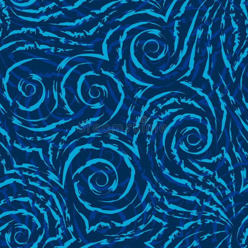 Blue Flowing Lines and Corners Vector Geometric Seamless Pattern on ...