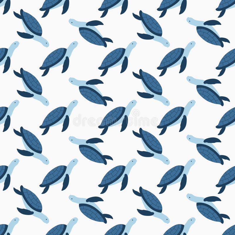 Vector Seamless Pattern with Turtles. Underwater Cartoon Creatures ...