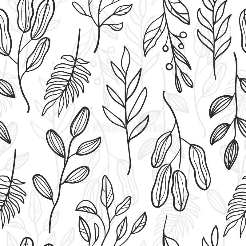 Vector Seamless Pattern with Twigs and Leaves Stock Vector ...