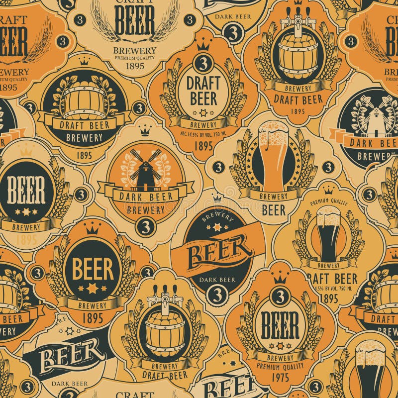Vector Seamless Pattern with Various Beer Labels Stock Vector ...