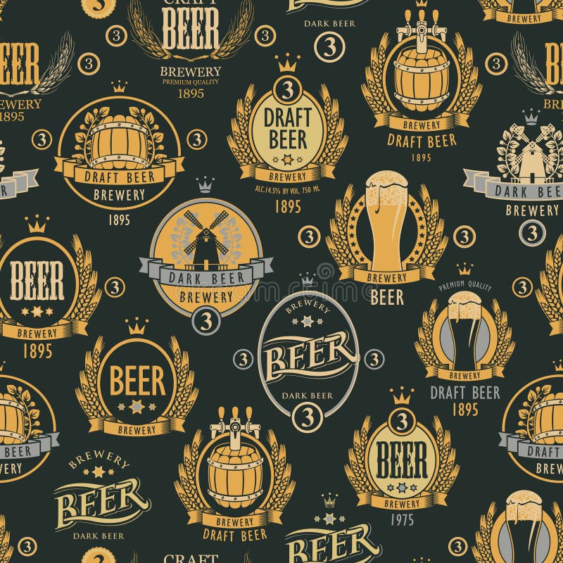 Vector Seamless Pattern with Various Beer Labels Stock Vector ...