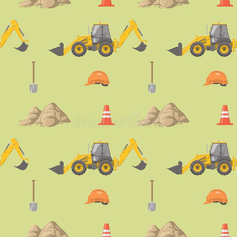 Vector Seamless Pattern with Various Construction Equipment Stock ...