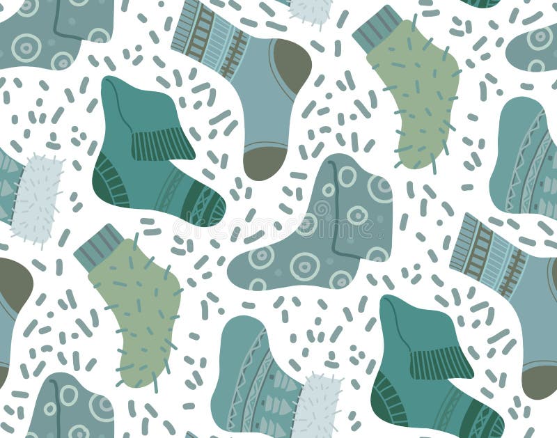 Vector Seamless Pattern with Various Cozy Knitted Socks and Stockings ...