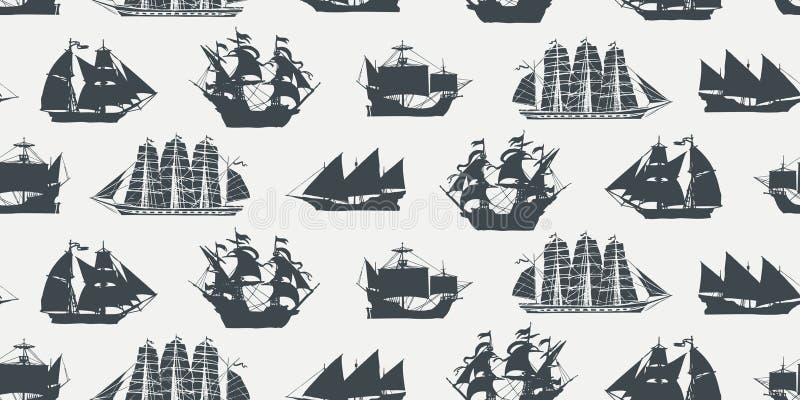 Vector Seamless Pattern with Various Sailing Ships Stock Vector ...