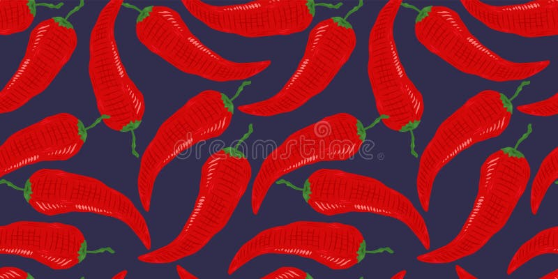 Vector Seamless Pattern of Vintage Chilli Pattern Stock Illustration ...
