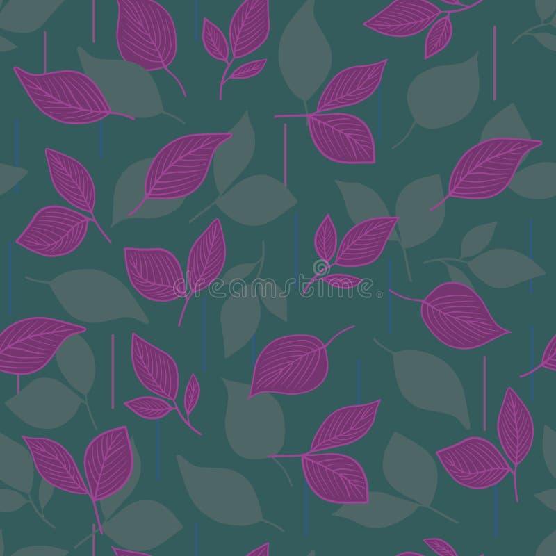 Vector Seamless Pattern Violet Leaves on Dark Green Dackground Stock ...