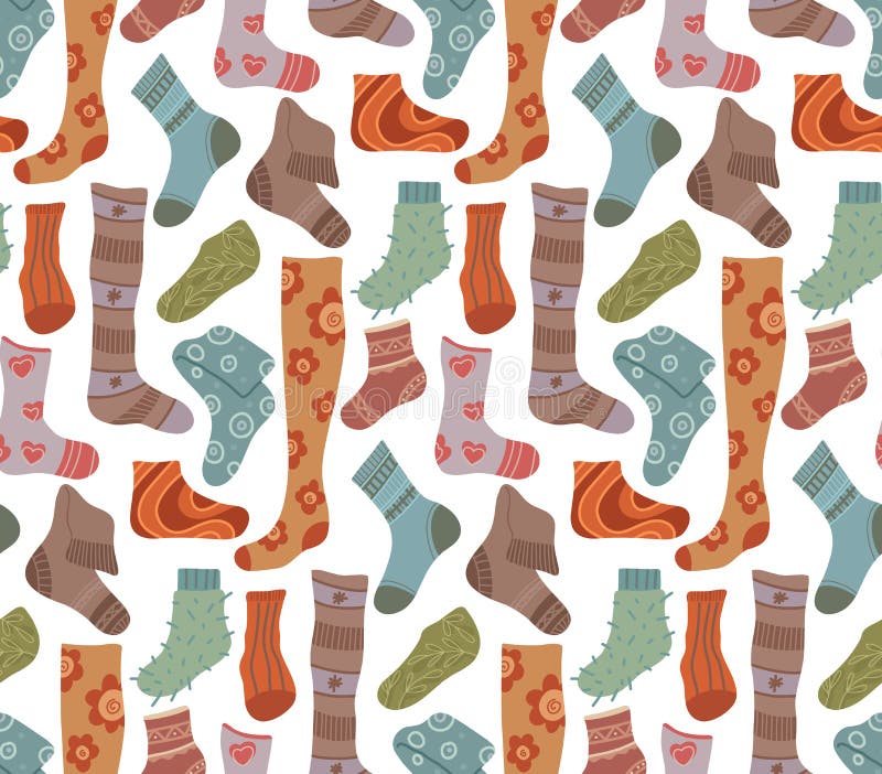Vector Seamless Pattern with Warm Socks on White Background. Texture with Knitted Clothes for ...