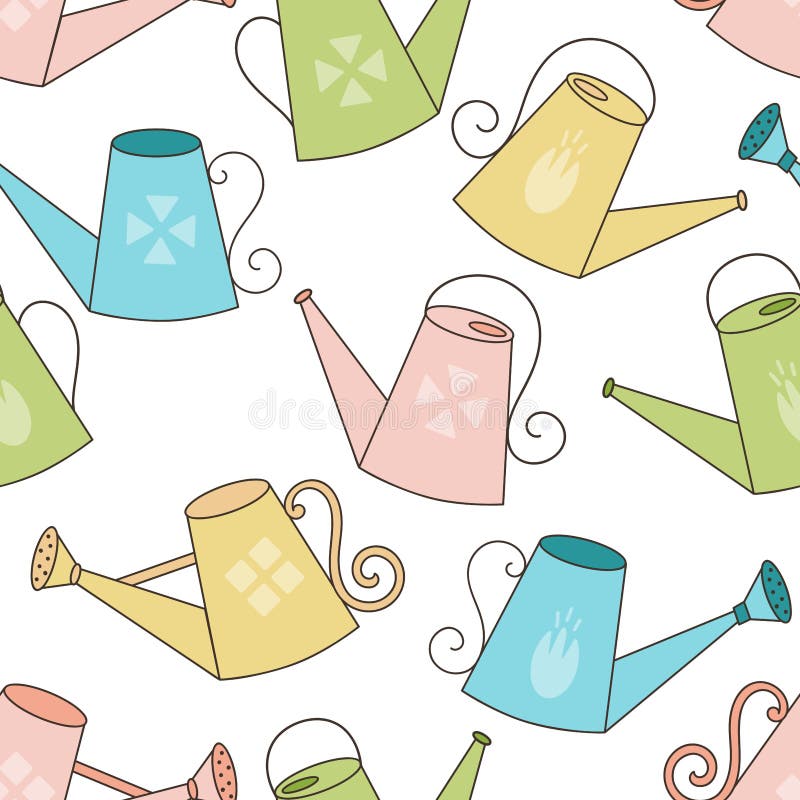 Vector Seamless Pattern with Watering Cans Stock Vector - Illustration ...