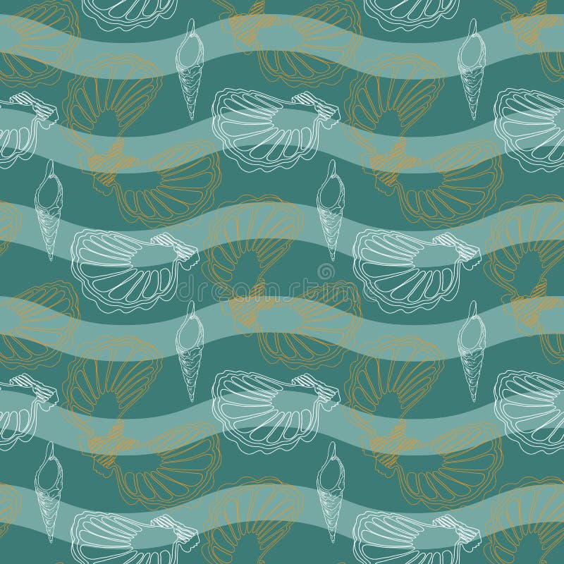 Vector Seamless Pattern with Waves and Shells. Stock Vector ...