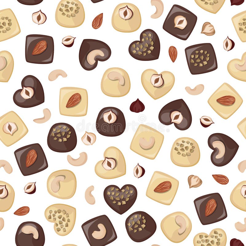 Vector Seamless Pattern. White and Black Chocolate Candies with Nuts ...