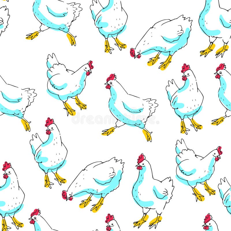 Vector Seamless Pattern with White Chickens Isolated on a White ...