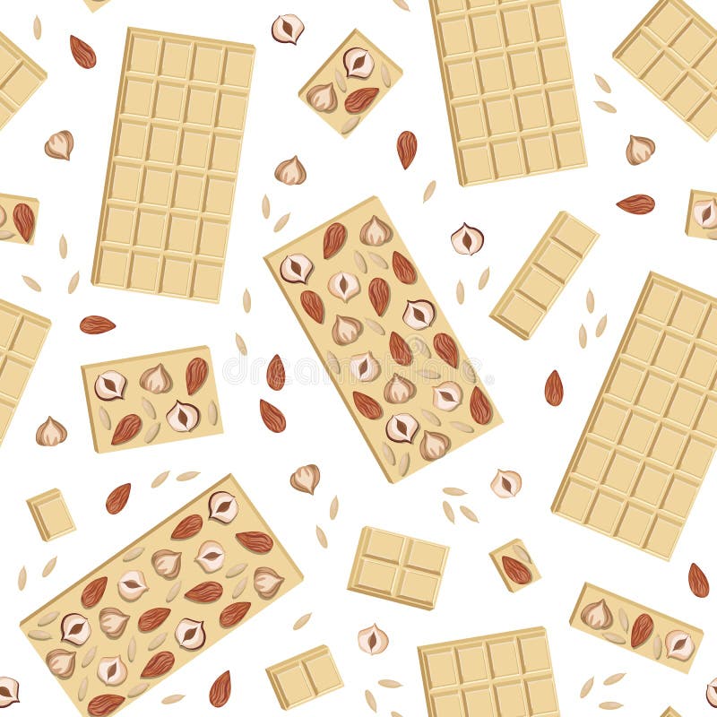 Vector Seamless Pattern of White Chocolate Bar with Hazelnuts, Almonds ...