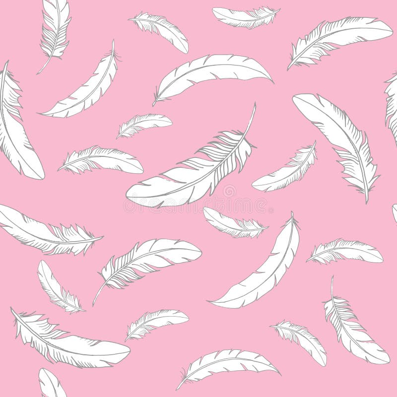 Vector Seamless Pattern with White Falling Feathers on a Pink ...