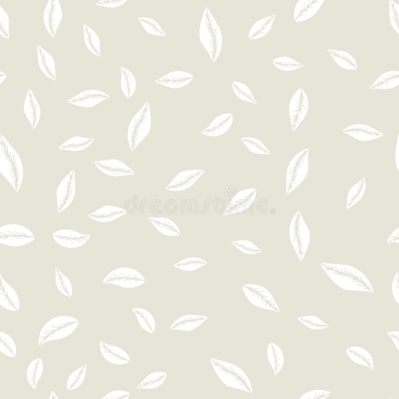 Vector Seamless Pattern with White Hand Drawn Simple Leaves on Delicate ...