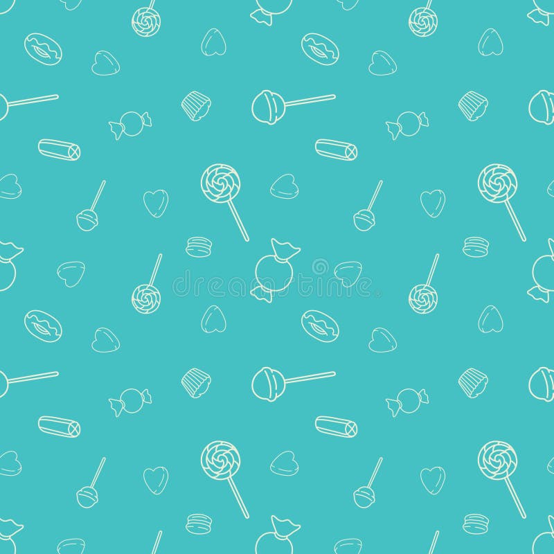 Vector Seamless Pattern White Outline Candy Sweets Food Design ...