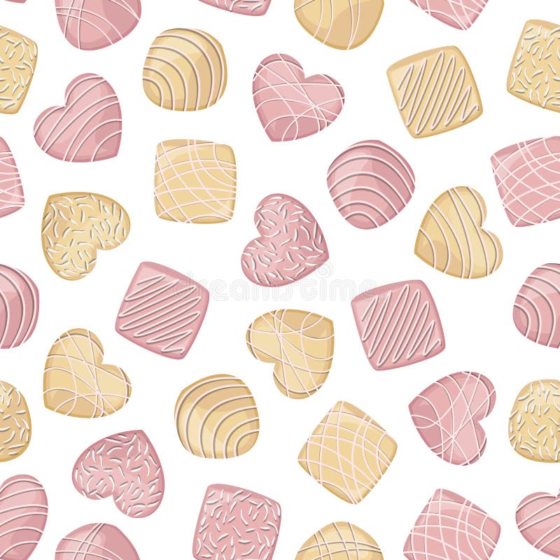 Vector Seamless Pattern of White and Pink Chocolate Candies of Various ...