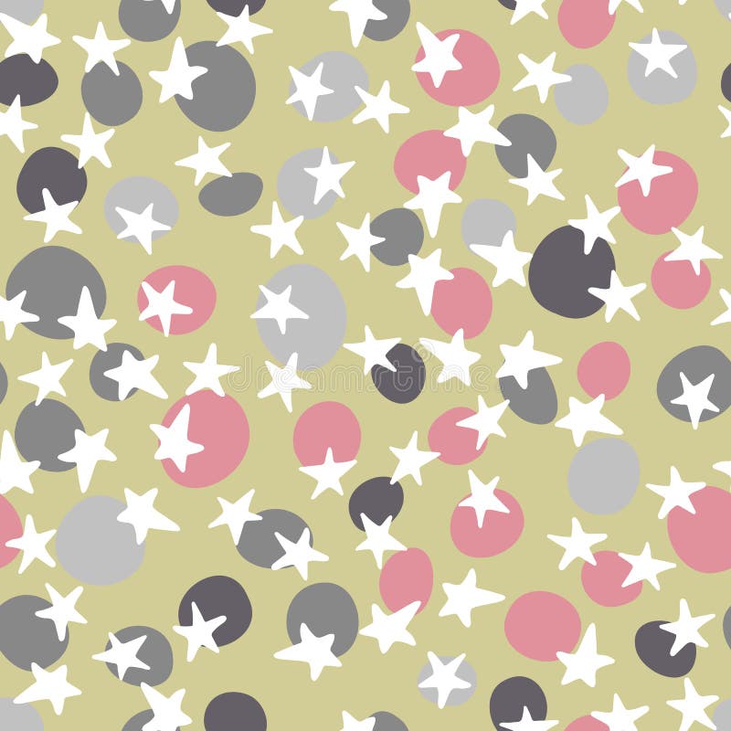 Vector Seamless Pattern with White Stars and Multicolored Dots . Hand ...