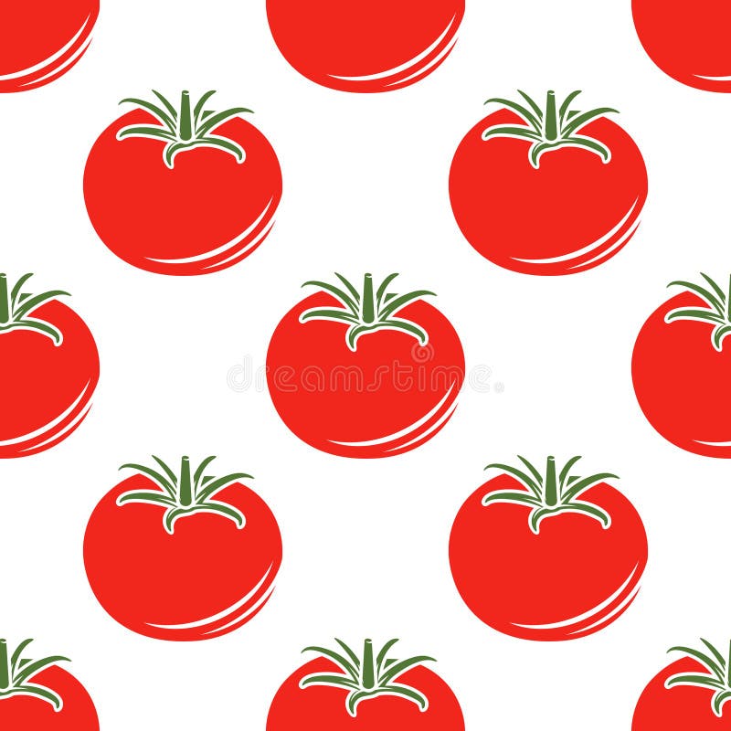 Vector Seamless Pattern with Whole Red Tomato on White Background ...