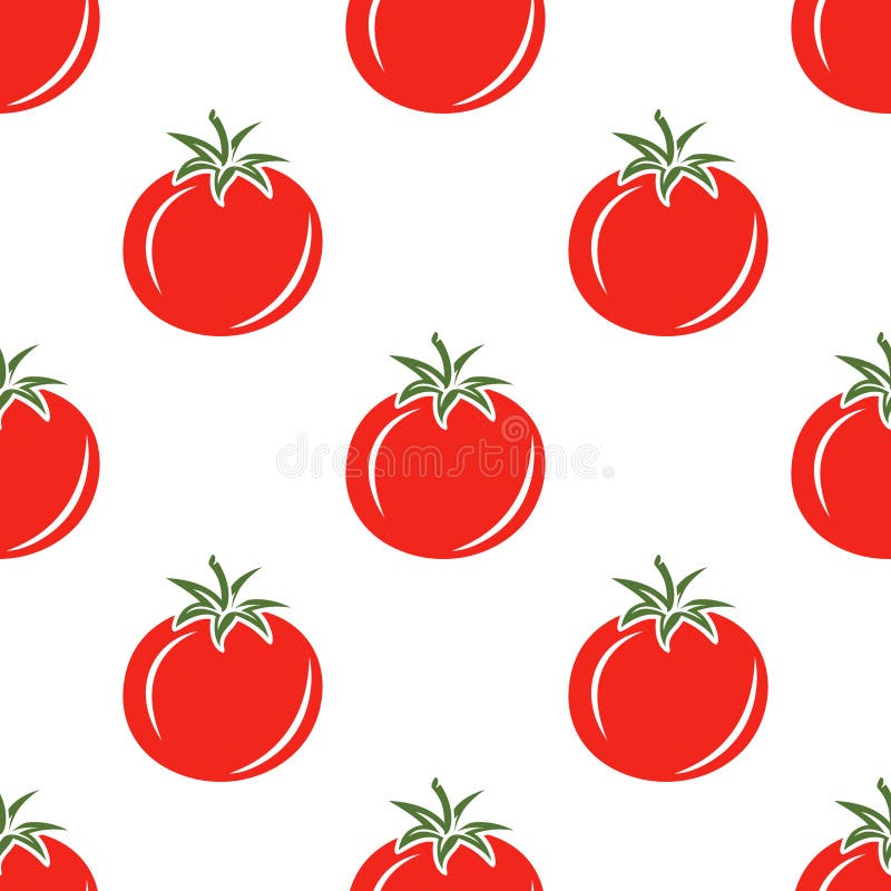 Vector Seamless Pattern with Whole Red Tomato on White Background. Fresh Tomato Print for ...
