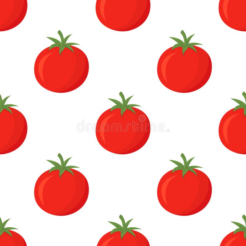 Vector Seamless Pattern with Whole Red Tomato on White Background ...