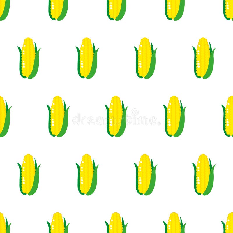 Vector Seamless Pattern with Whole Ripe Yellow Corn with Leaves ...