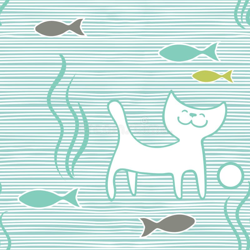 Floral Pattern Of The Cats And Fish Stock Vector - Illustration of ...