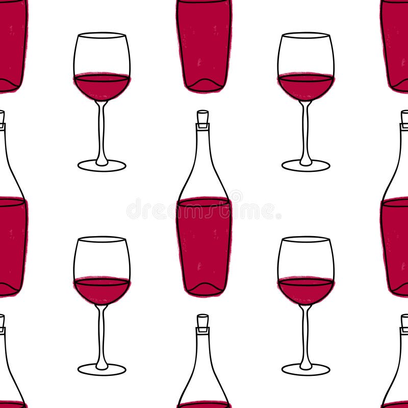 Vector Seamless Pattern with Wine Bottles and Glasses. Background for ...