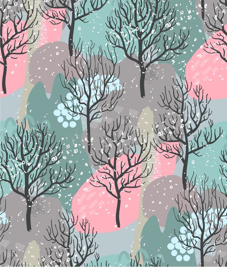 Vector Seamless Pattern with Winter Forest, Abstract Texture Stock ...