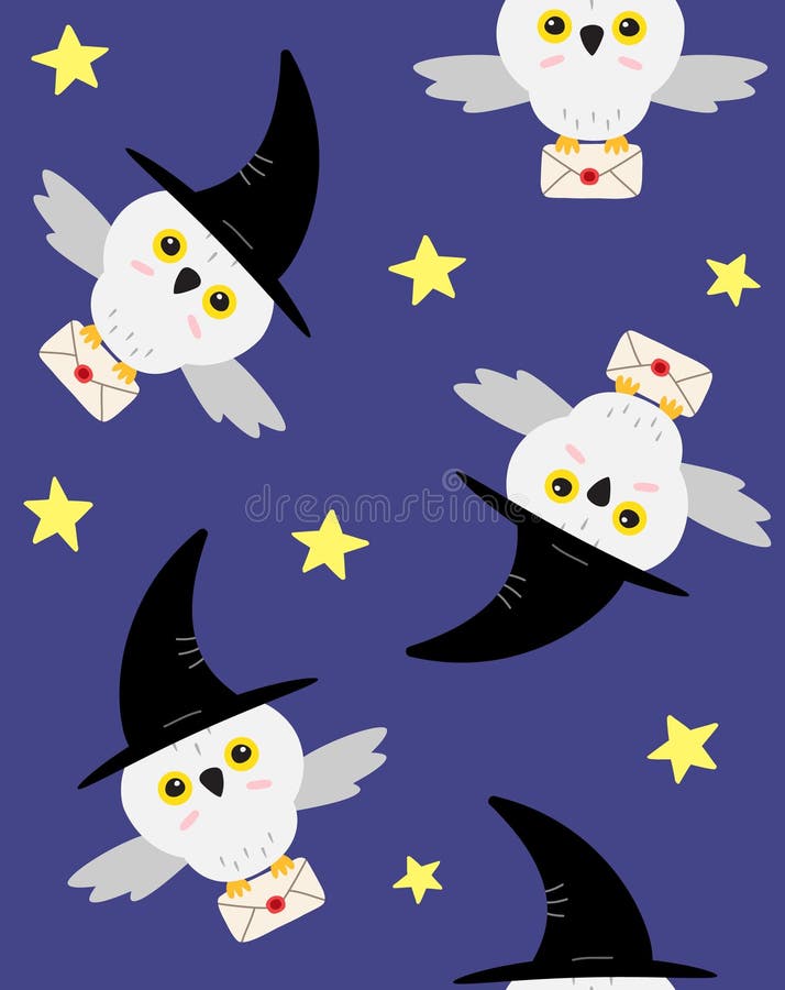 Vector Seamless Pattern of Wizard Owl with Hat Stock Vector ...