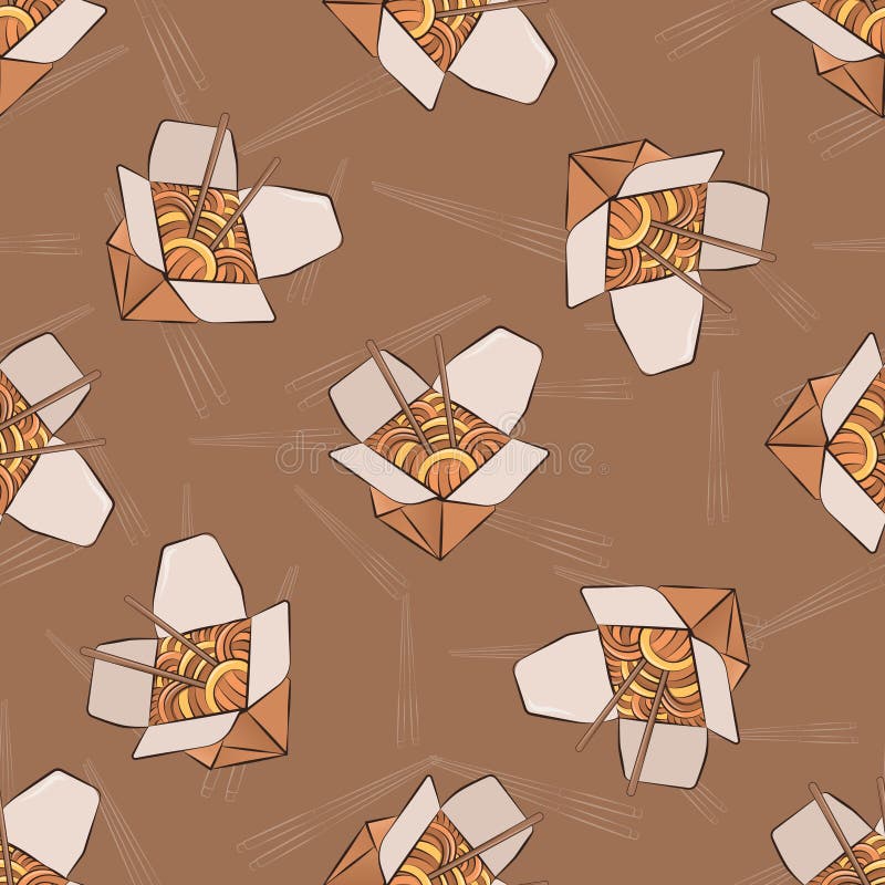 Vector Seamless Pattern with Wok, China Box, Noodle. Beautiful Food ...