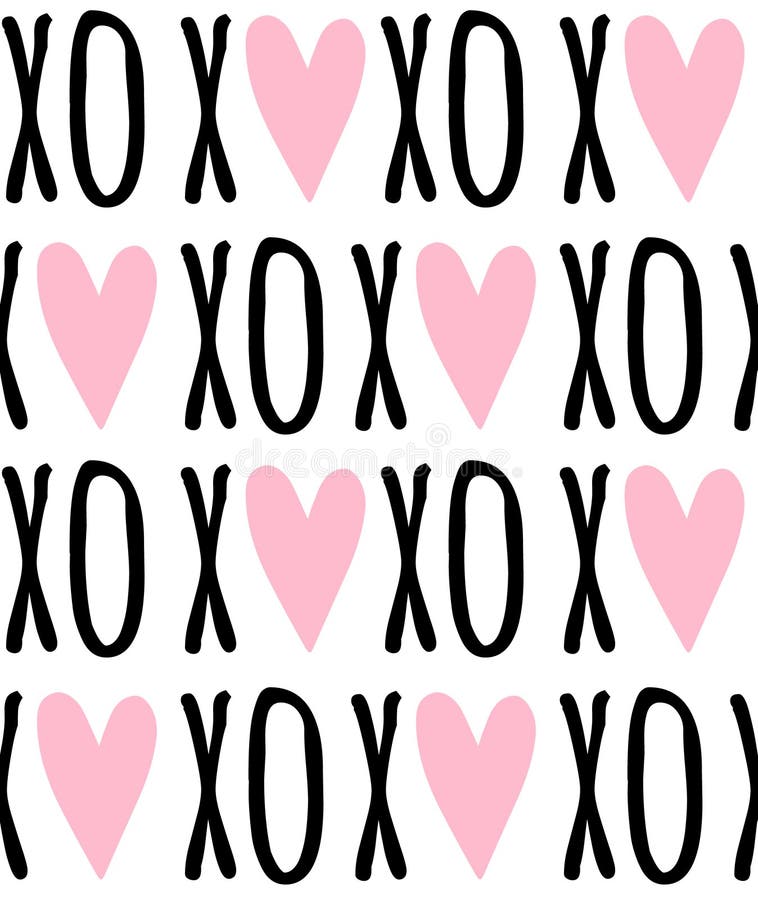 Vector Seamless Pattern of Xoxo Text and Hearts Stock Illustration ...