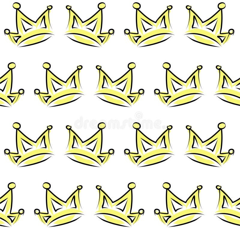 Vector Seamless Pattern. Yellow Crown with a Black Outline on a White ...