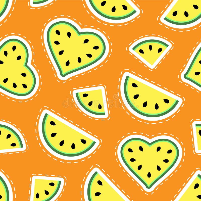 Vector Seamless Pattern with Yellow Watermelons on Orange Background ...