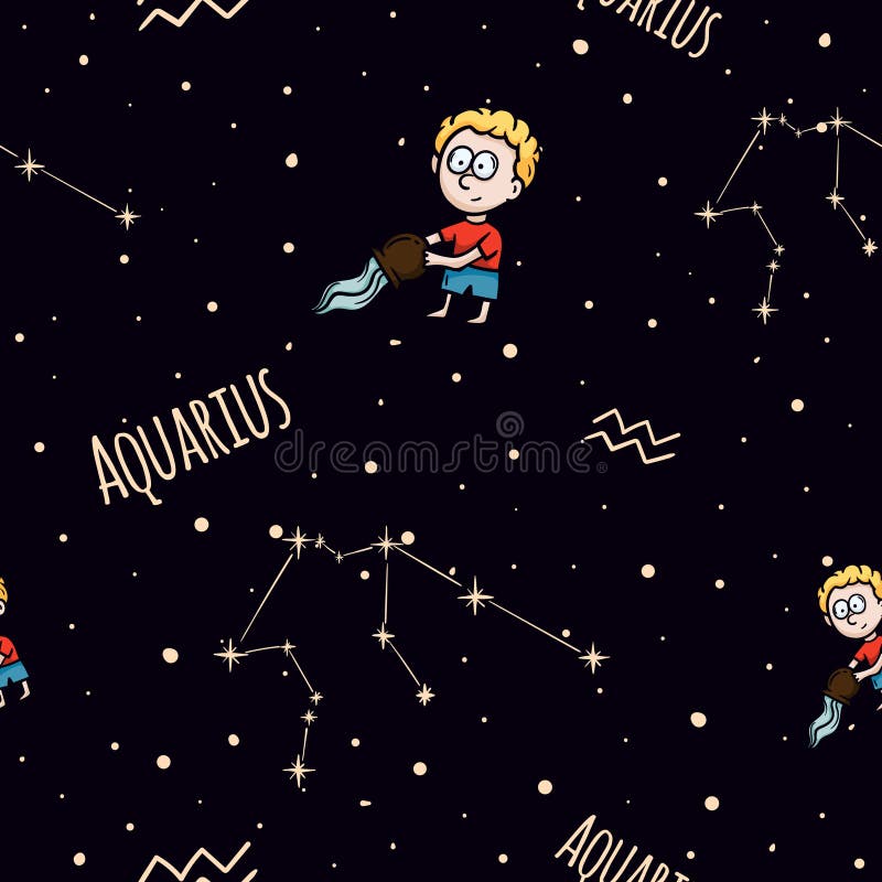 Vector Seamless Pattern with the Zodiac Sign Aquarius. Background with ...