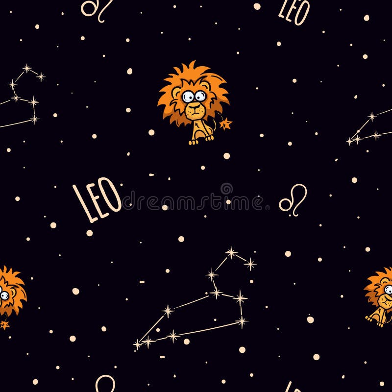 Vector Seamless Pattern with the Zodiac Sign Leo. Background with ...