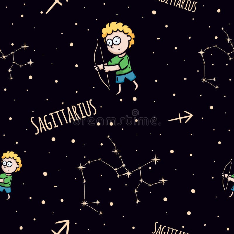 Vector Seamless Pattern with Zodiac Sign Sagittarius. Background with ...