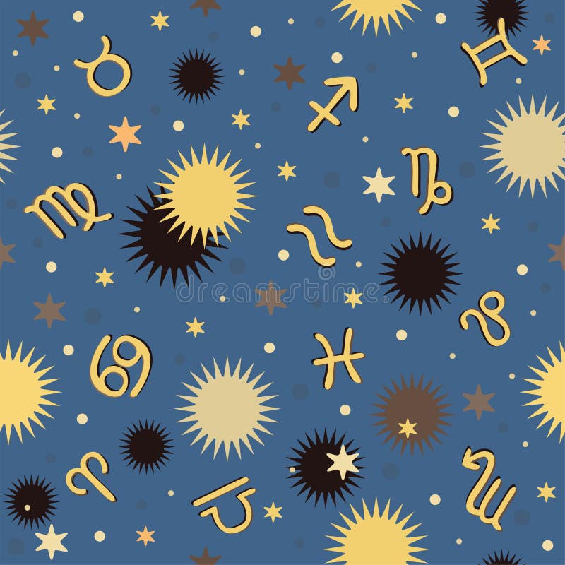 Vector Seamless Pattern with Zodiac Signs and Stars. Horoscope Concept ...