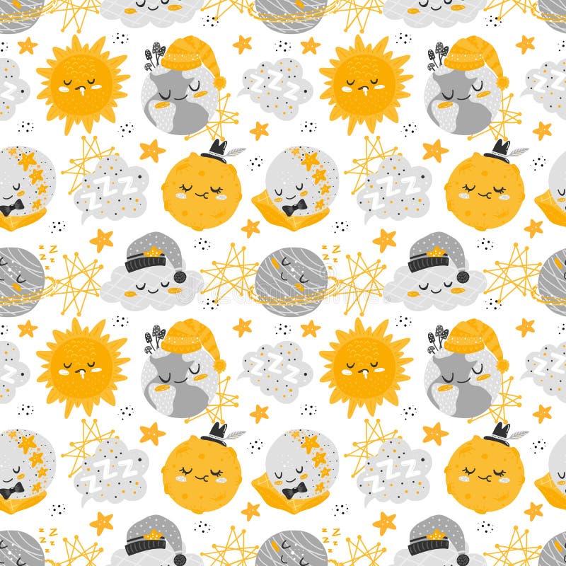 Vector Seamless Patterns with Cute Cartoon Characters Stock Vector ...