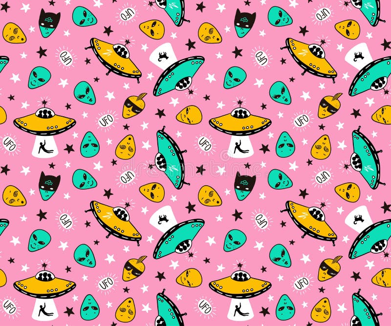 Vector Seamless Patterns with Funny Ufo. Colorful Space Seamless ...
