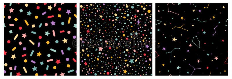 Vector Seamless Patterns Set with Stars, Dots and Constellation on ...