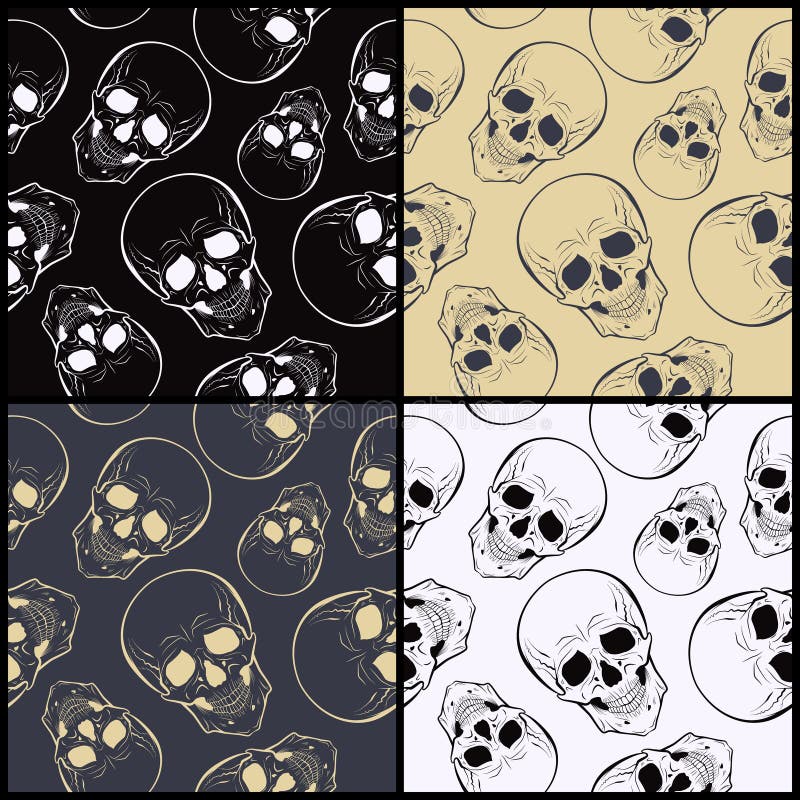 Vector Seamless Patterns with Skulls Stock Vector - Illustration of ...