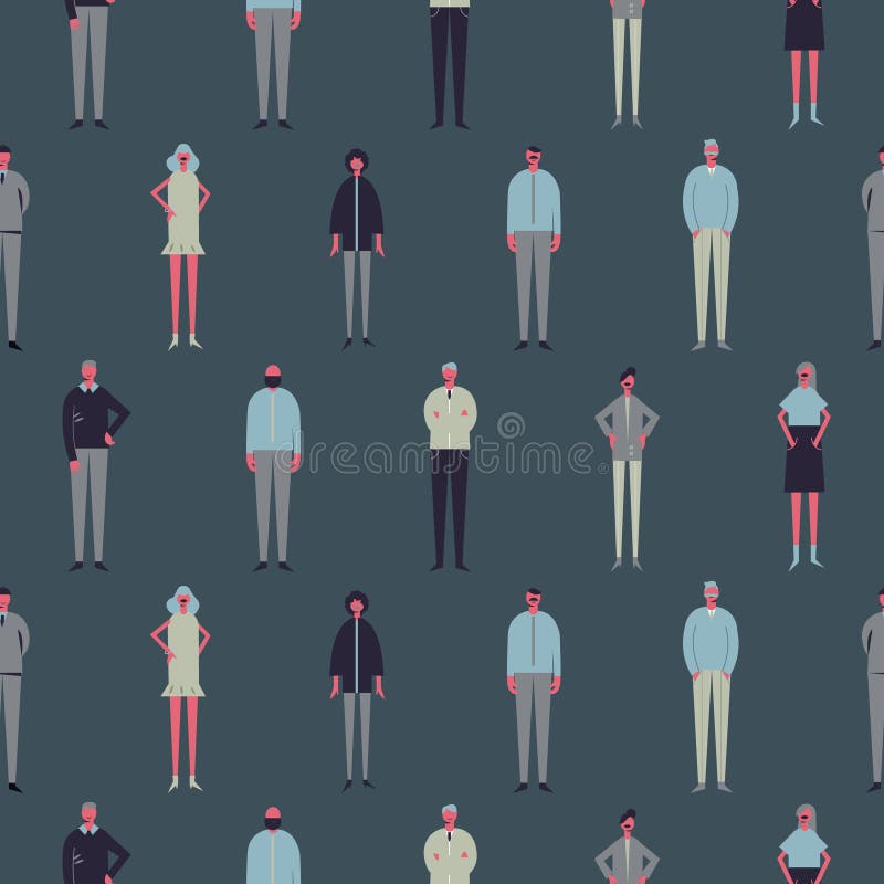Vector Seamless People Pattern. Stylized Men Amd Women Standing. Stock ...
