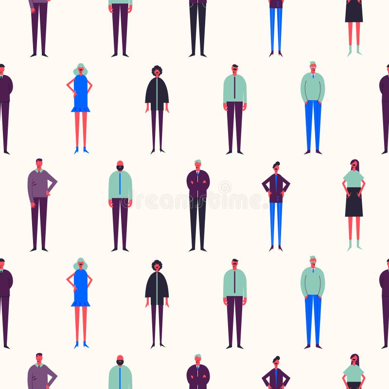 Vector Seamless People Pattern. Stylized Men Amd Women Standing Stock ...