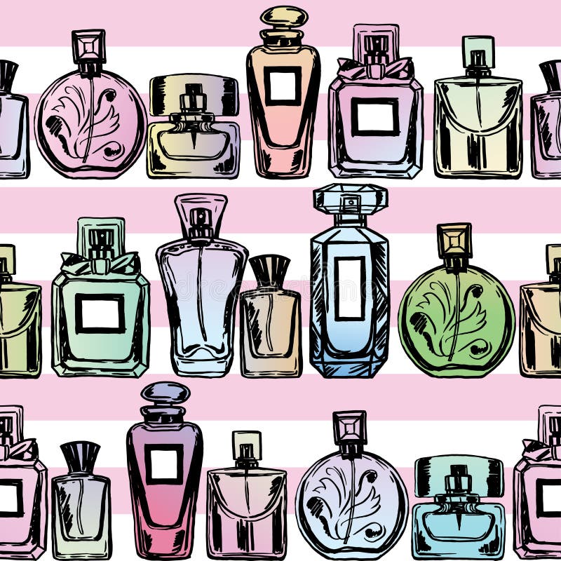 Perfume Bottle Seamless Pattern, Watercolor Illustration. Stock ...
