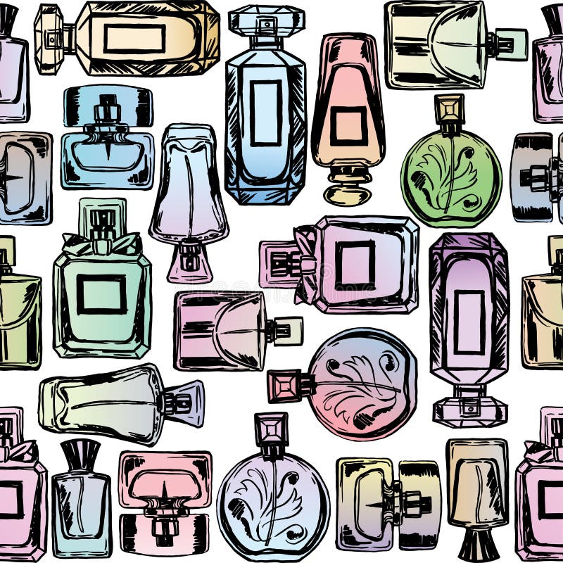 Vector Seamless Perfume Pattern. Hand Drawn Illustration. Stock Vector ...