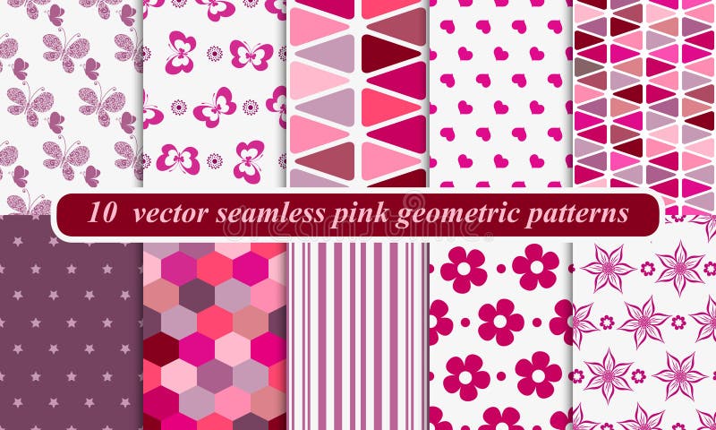 10 Vector Seamless Pink Geometric Patterns Stock Vector - Illustration ...